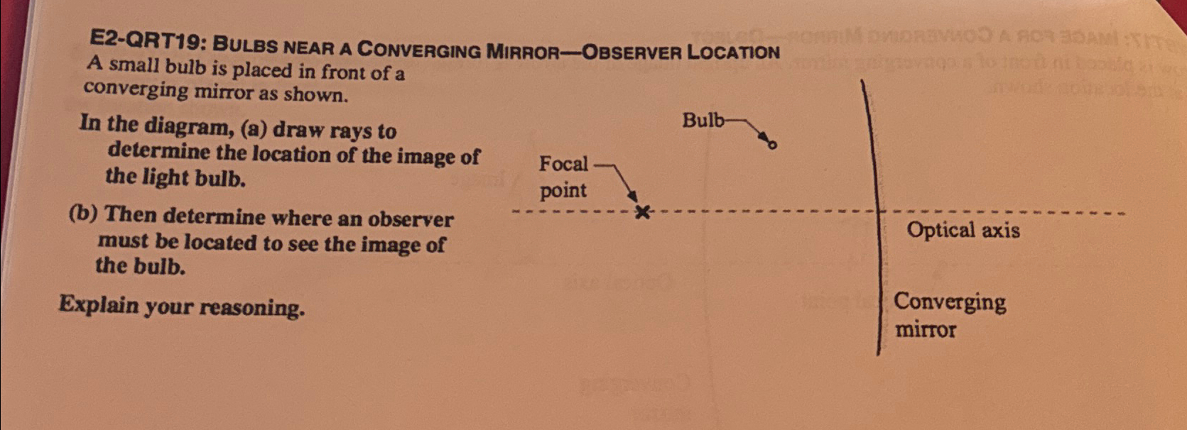 Solved E2-QRT19: BULBS NEAR A CONVERGING MIRROR-OBSERVER | Chegg.com