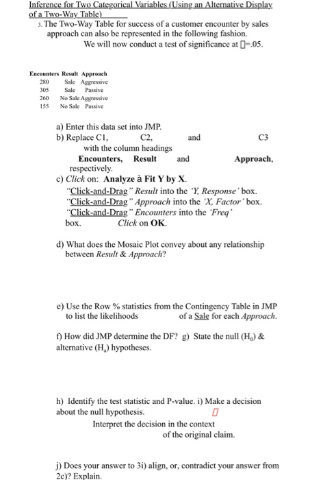Solved Inference for Two Categorical Variables (Using an | Chegg.com