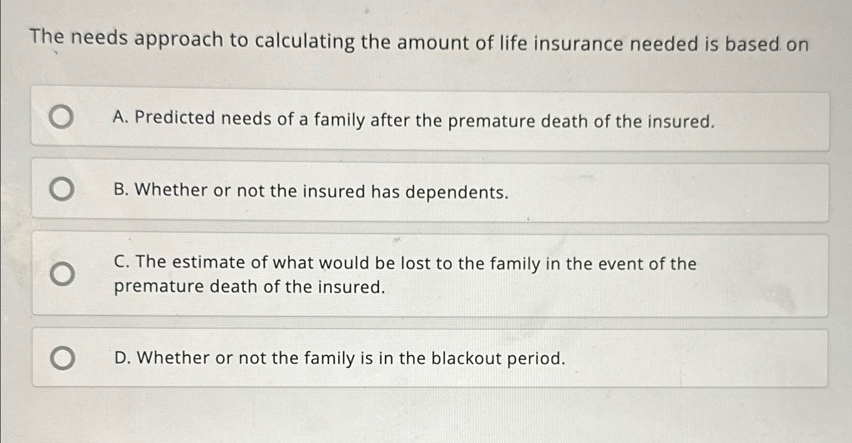 Solved The needs approach to calculating the amount of life | Chegg.com