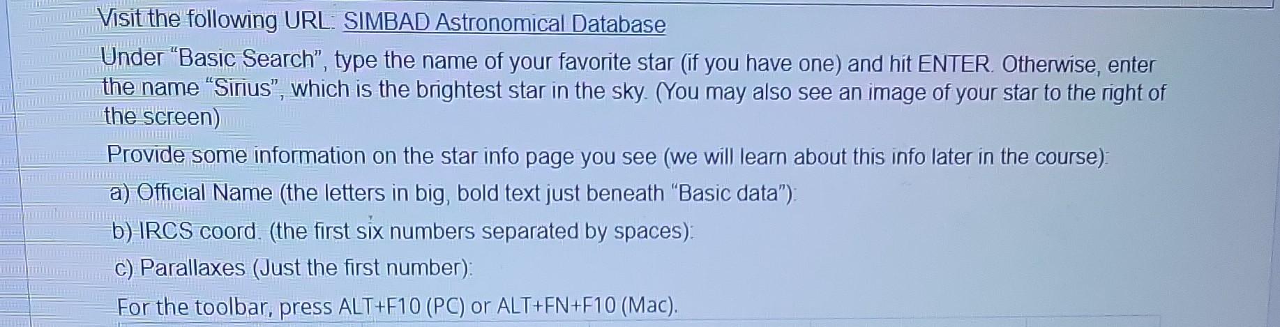 Solved Visit the following URL: SIMBAD Astronomical Database | Chegg.com