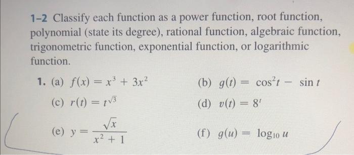 Solved Classify each function as a power function, root | Chegg.com