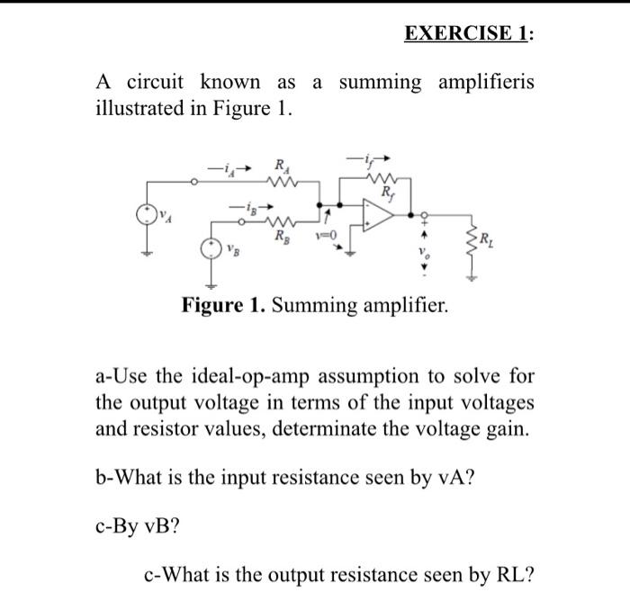 Solved EXERCISE 1: A circuit known as a summing amplifieris | Chegg.com