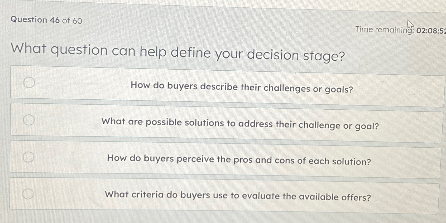 Solved Question 46 ﻿of 60Time remaining: 02:08:5What | Chegg.com