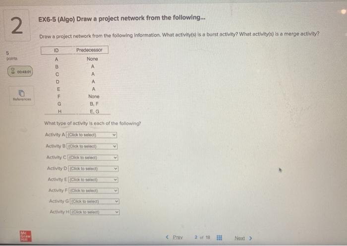 Solved EX6-5 (Algo) Draw a project network from the | Chegg.com