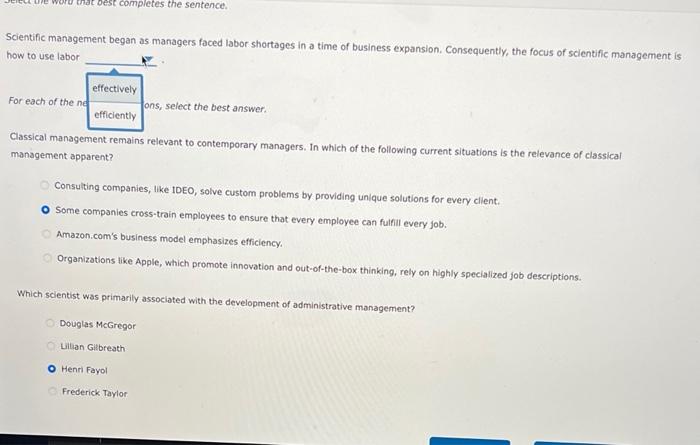 Solved Scientific management began as managers faced labor | Chegg.com