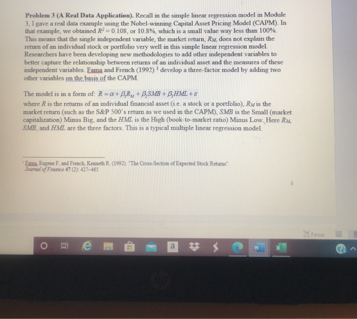 Problem 3 (A Real Data Application). Recall in the | Chegg.com