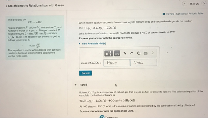 Solved 15 of 20 > Stoichiometric Relationships with Gases | Chegg.com