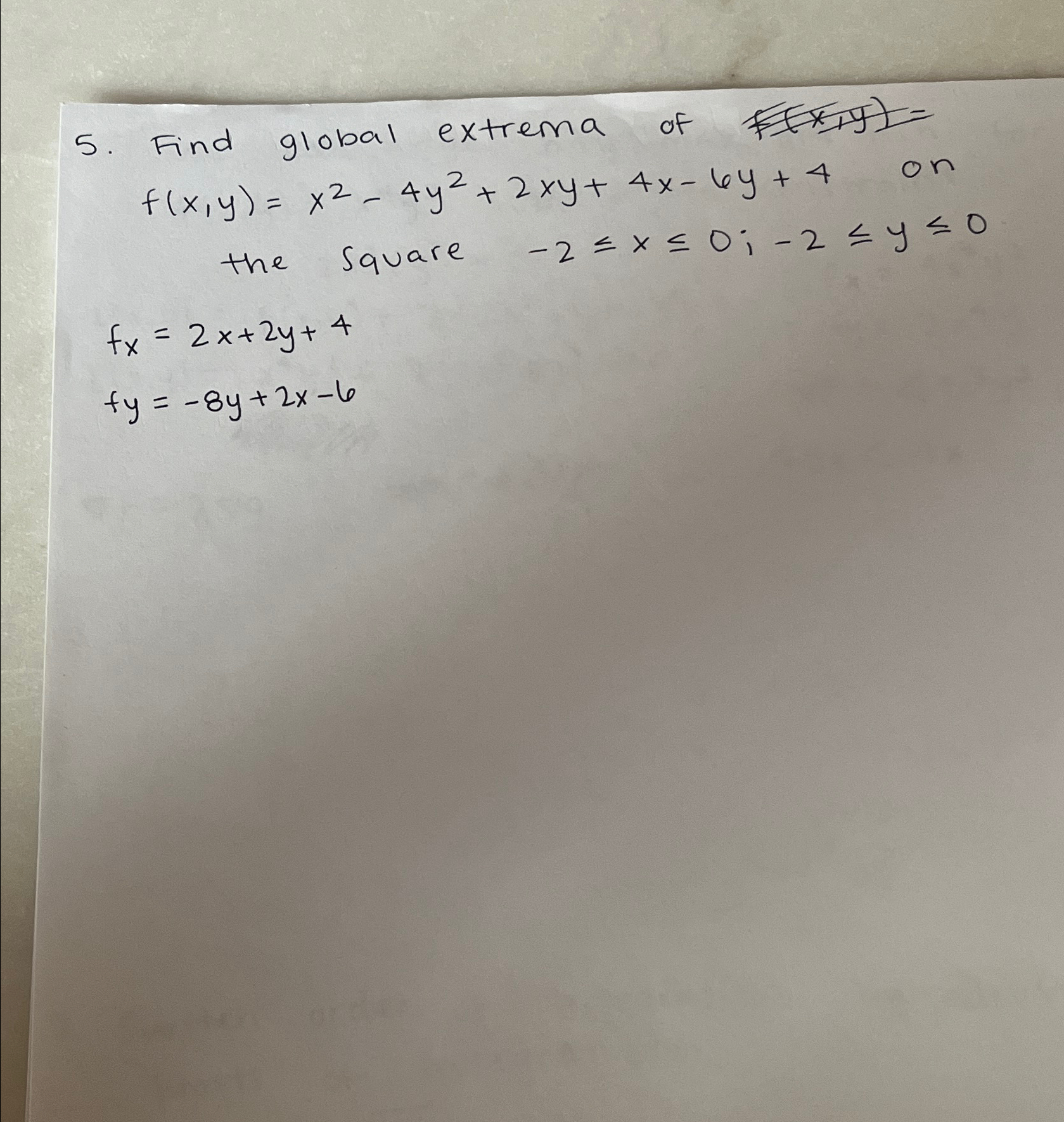 Solved Find global extrema off(x,y)=x2-4y2+2xy+4x-6y+4 on | Chegg.com