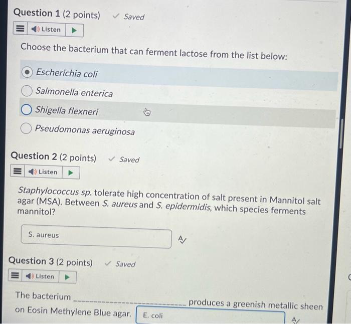 Solved Choose the bacterium that can ferment lactose from | Chegg.com