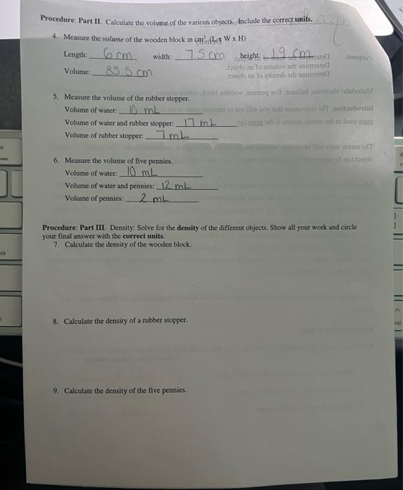 Solved Procedure Part II Calculate the volume of the various | Chegg.com