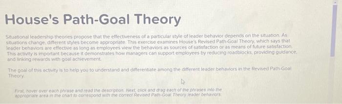 Solved House's Path-Goal Theory Situational leadership | Chegg.com