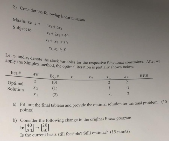 2) Consider the following linear program Maximize z= | Chegg.com