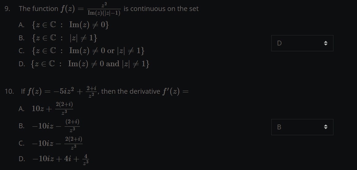 Solved The function f(z)=z2Im(z)(|z|-1) ﻿is continuous on | Chegg.com
