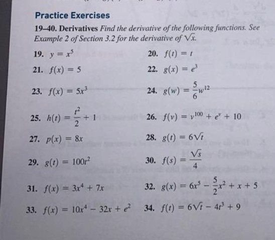Solved Practice Exercises 19-40. Derivatives Find the | Chegg.com