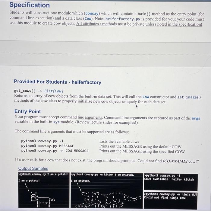 Specification Students will construct one module | Chegg.com