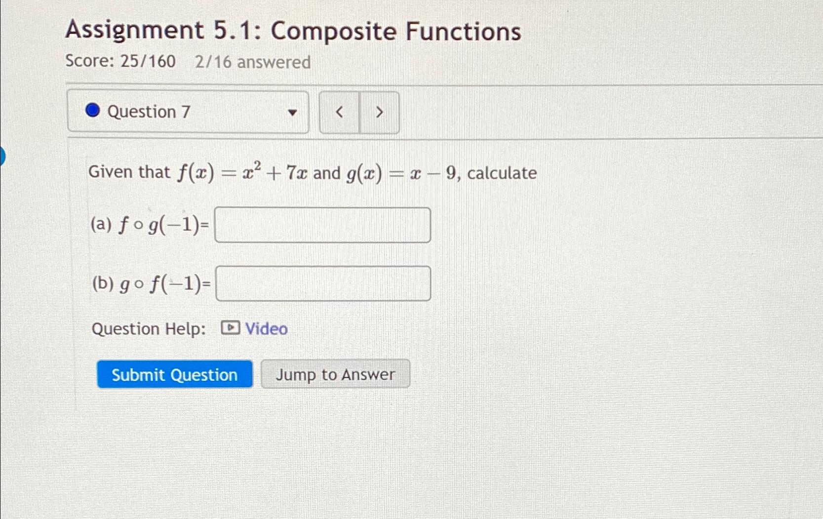 Solved Assignment 5.1: Composite FunctionsScore: 25/160 2/16 | Chegg.com