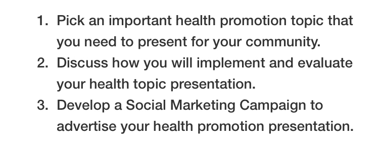 Solved Pick an important health promotion topic that you | Chegg.com