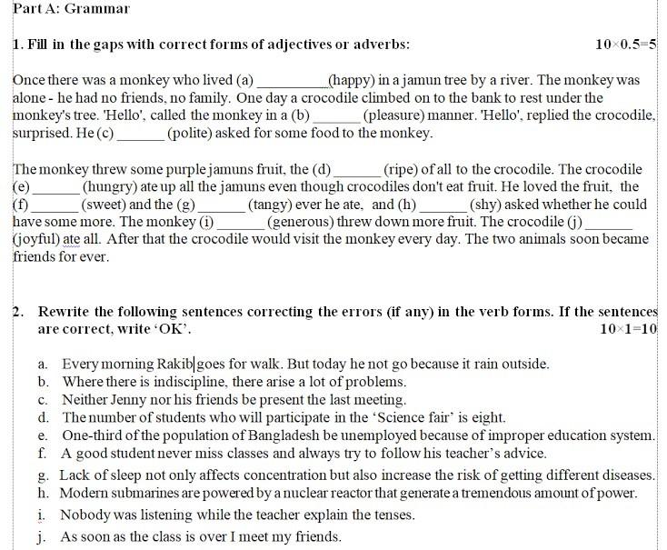 Solved Part A: Grammar 1. Fill in the gaps with correct | Chegg.com