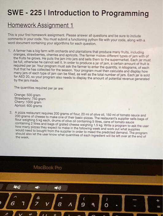 Solved SWE - 225 I Introduction to Programming Homework | Chegg.com