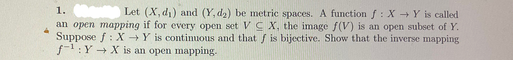 Solved Let (x,d1) ﻿and (Y,d2) ﻿be metric spaces. A function | Chegg.com