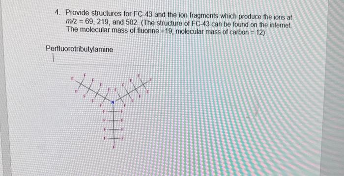 4. Provide structures for FC 43 and the ion fragments | Chegg.com
