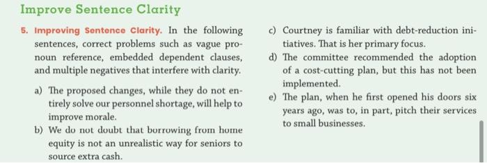 Improve Sentence Clarity 5. Improving Sentence | Chegg.com