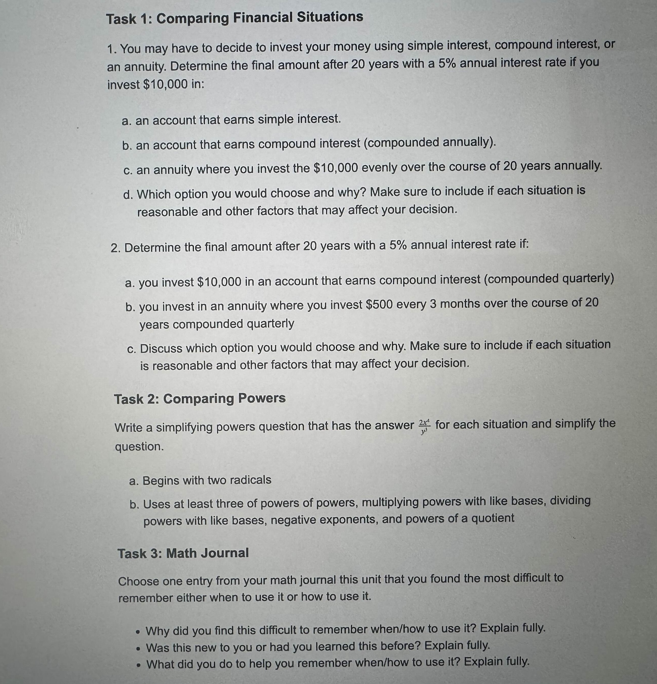Solved Task 1: Comparing Financial Situations 1. ﻿You may | Chegg.com