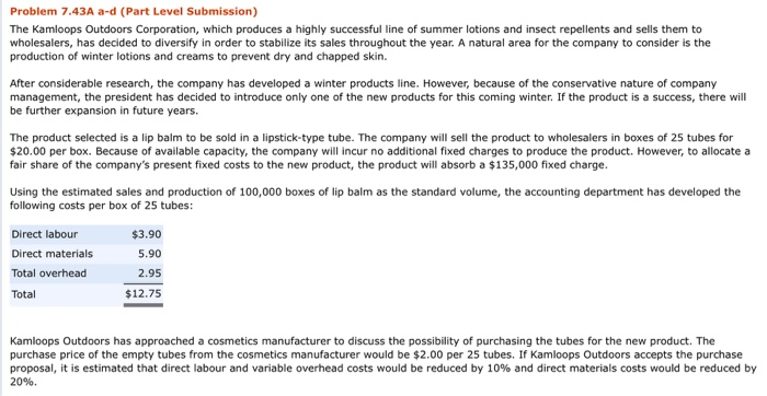 Solved Problem 7.43A a-d (Part Level Submission) The | Chegg.com