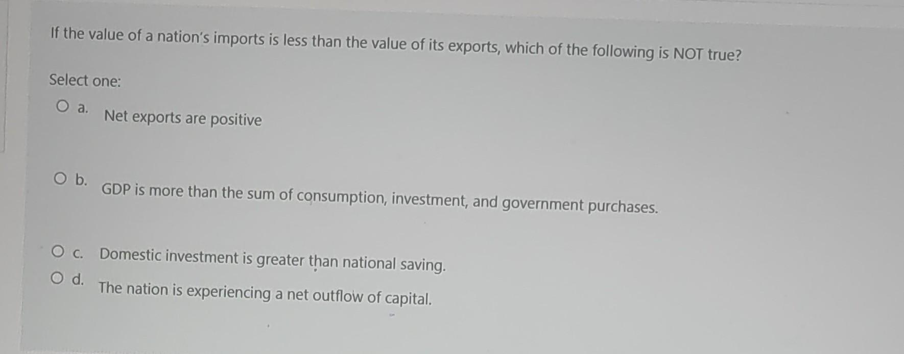Solved If the value of a nation's imports is less than the | Chegg.com