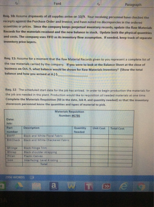 Font P aragraph Req. 4 The production engineers | Chegg.com