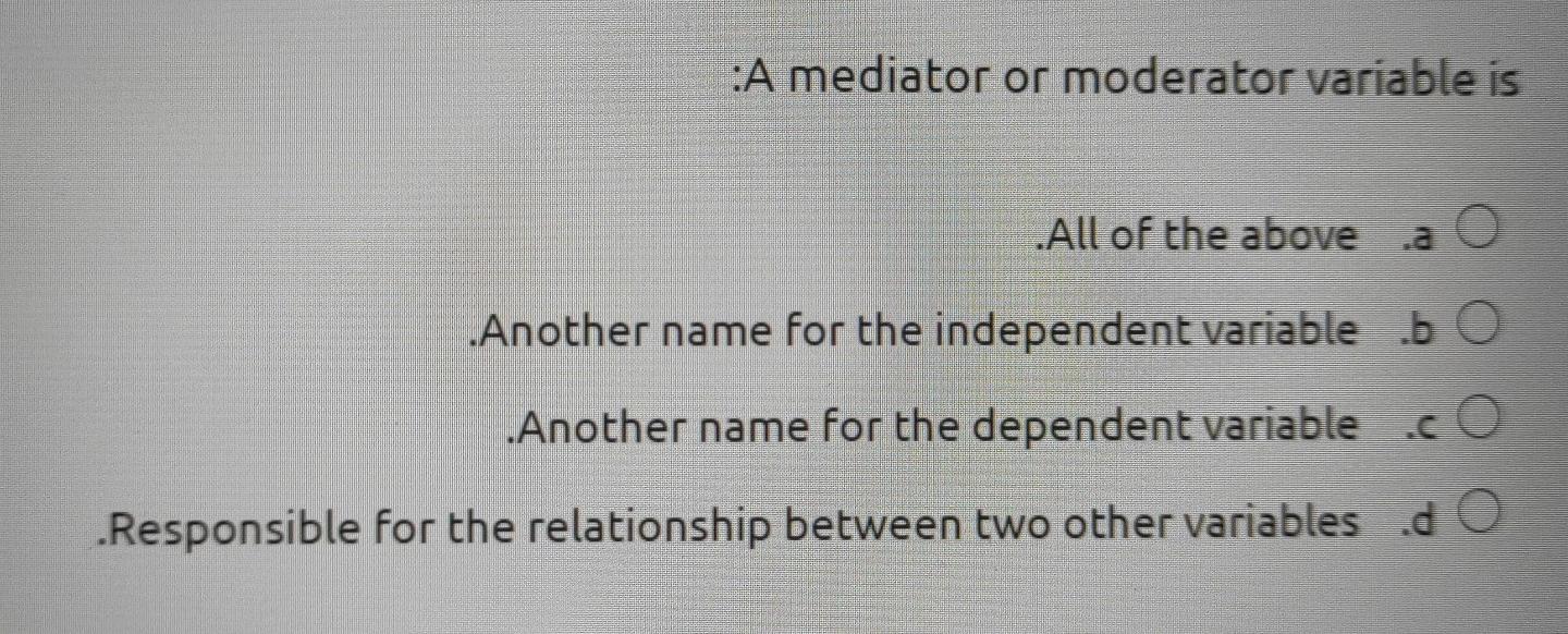 Solved :A mediator or moderator variable is All of the above | Chegg.com