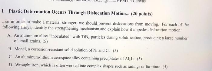 Solved 1 Plastic Deformation Occurs Through Dislocation Chegg