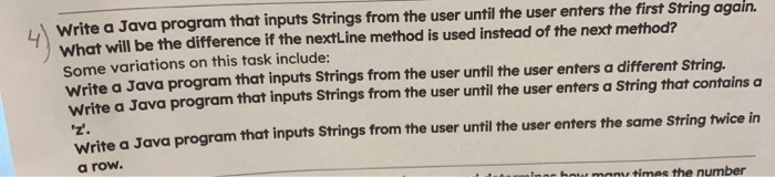 Solved Write a Java program that inputs Strings from the | Chegg.com