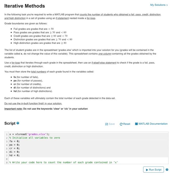 Solved Iterative Methods My Solutions In the following task | Chegg.com