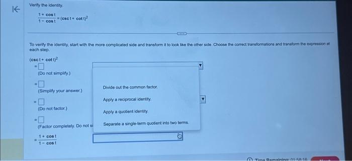 Solved Verity the identity. 1−cost1+cost=(csct+cott)2 each | Chegg.com
