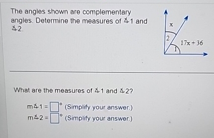 Solved The angles shown are complementary angles. Determine | Chegg.com