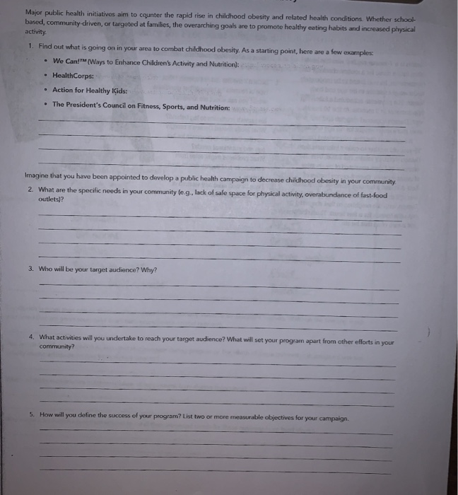 Solved Major public health initiatives aim to oqunter the | Chegg.com