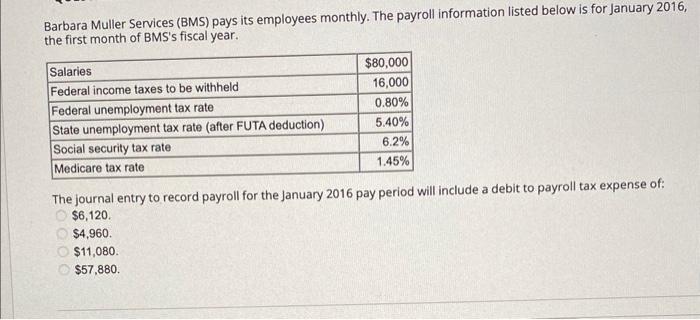 Barbara Muller Services (BMS) pays its employees | Chegg.com