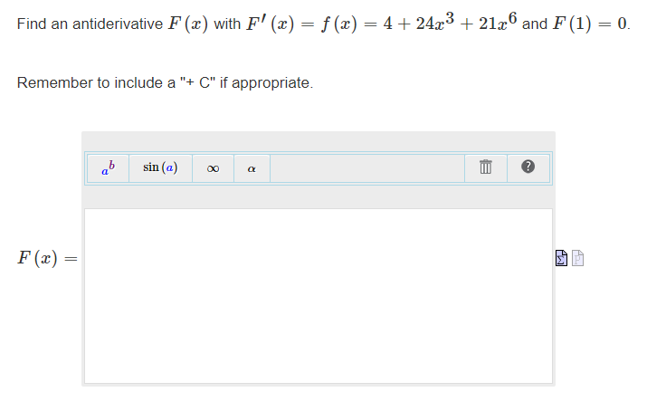 Solved Find an antiderivative F(x) ﻿with | Chegg.com