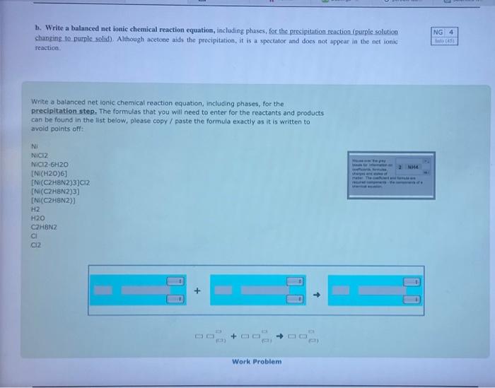 Solved b. Write a balanced net ionic chemical reaction | Chegg.com