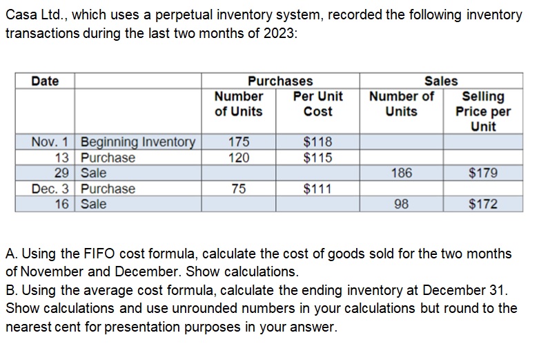 Solved A. ﻿Using the FIFO cost formula, calculate the cost | Chegg.com