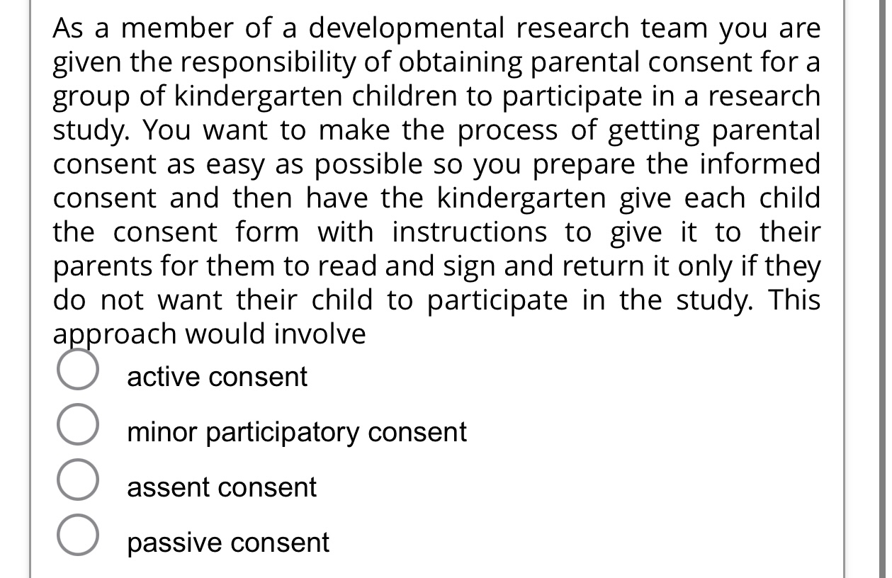 Solved As a member of a developmental research team you are | Chegg.com