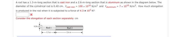 Solved A rod has a 1.3−m-long section that is cast iron and | Chegg.com