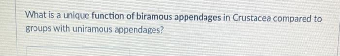 Solved What is a unique function of biramous appendages in | Chegg.com