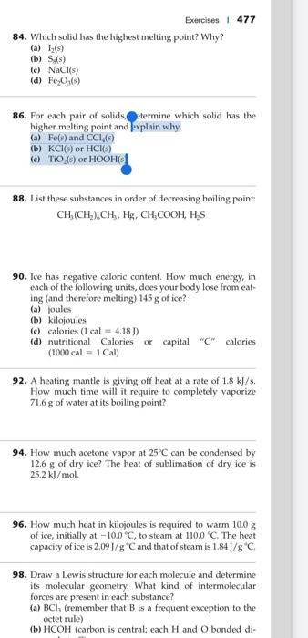 Solved 84. Which solid has the highest melting point? Why? | Chegg.com
