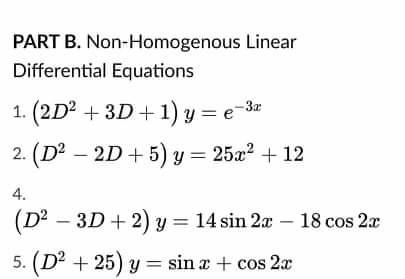 Solved PART B. Non-Homogenous Linear Differential Equations | Chegg.com