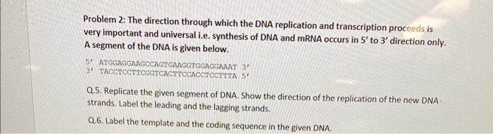 Solved Problem 2: The direction through which the DNA | Chegg.com