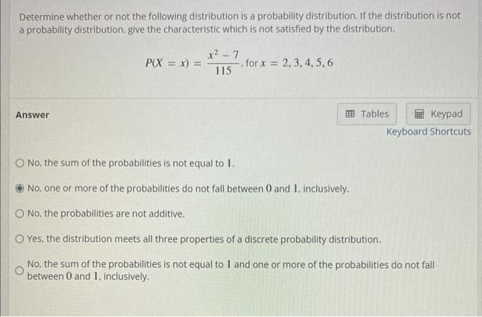 Solved Determine whether or not the following distribution | Chegg.com
