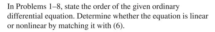 State The Order Of The Given Ordinary Differential