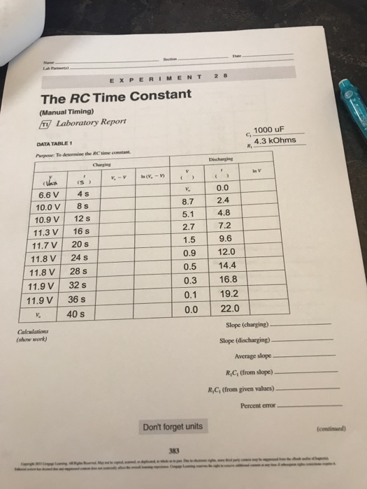 Solved EXPERIMENT 2 8 The RC Time Constant (Manual Timing) | Chegg.com